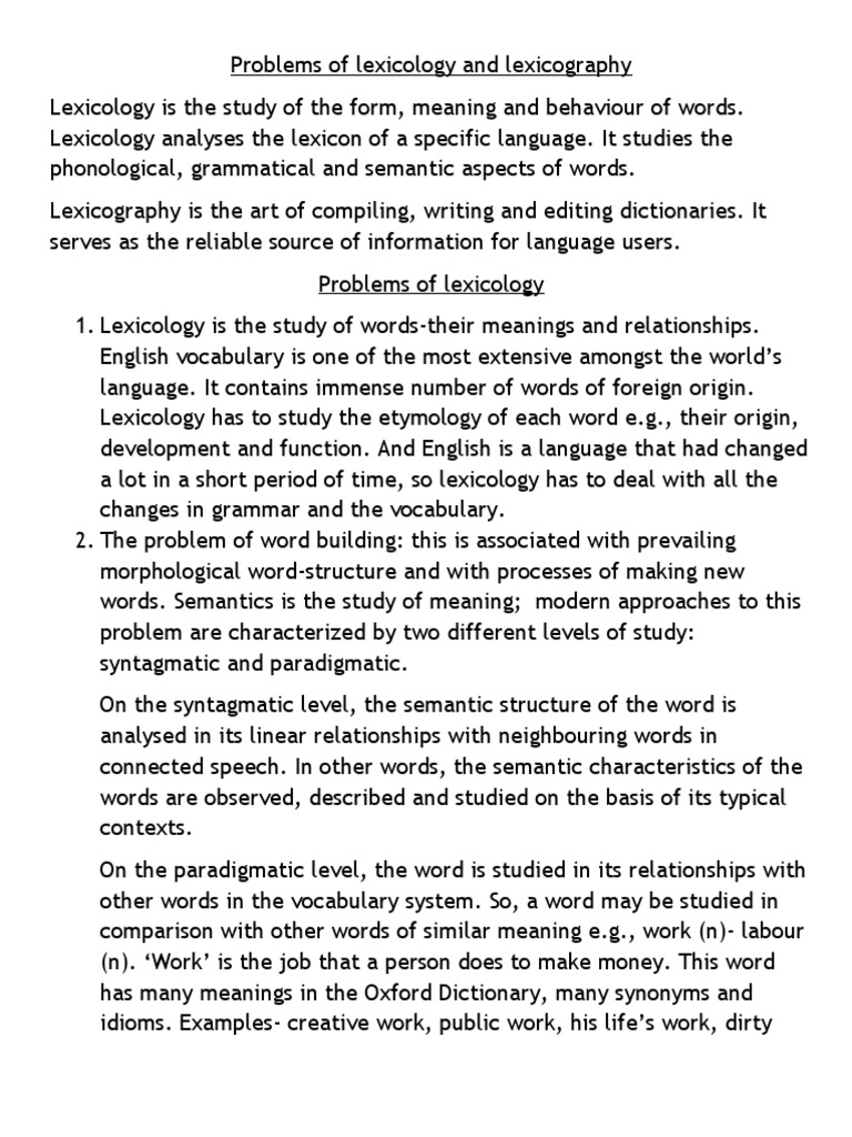 Problems of Lexicology and Lexicography | PDF | Word | Lexicology