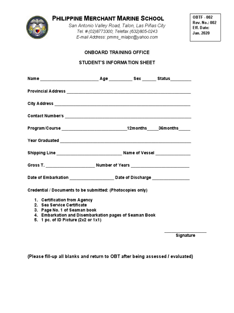 Obt. Cadet Information Sheet Rev 002 2020 | PDF