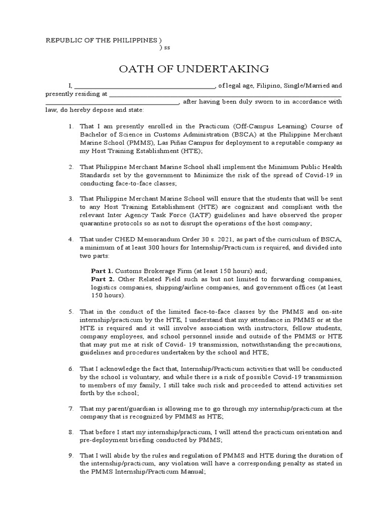 Oath of Undertaking | PDF | Clinical Medicine | Diseases And Disorders