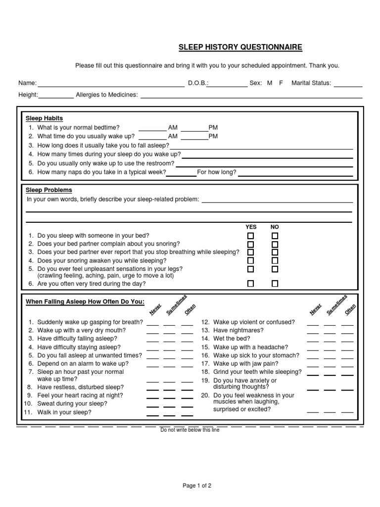 Sleep Questionare | PDF | Sleep | Sleep Disorder