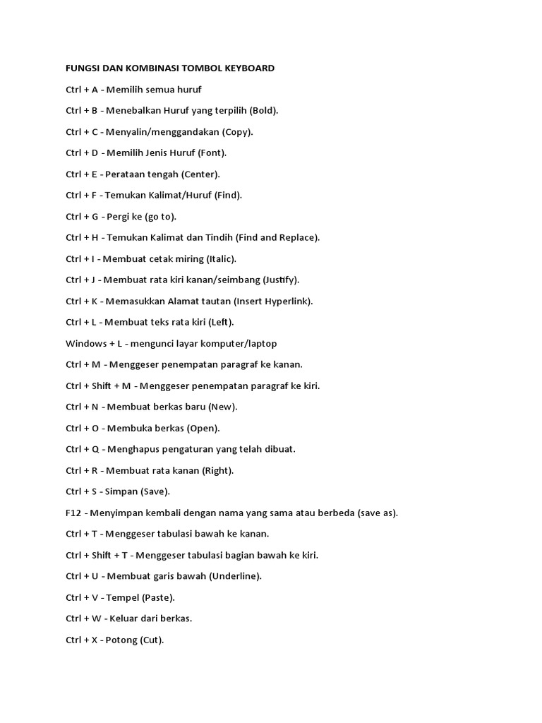 Fungsi Dan Kombinasi Tombol Keyboard | PDF