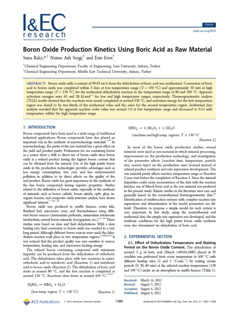 Boron Oxide Production Kinetics Using Boric Acid As Raw Material | PDF ...