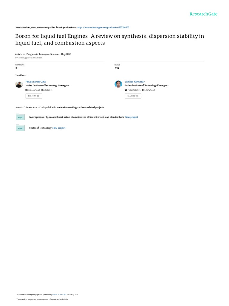 Boron For Liquid Fuel Engines-A Review On Synthesis, Dispersion ...