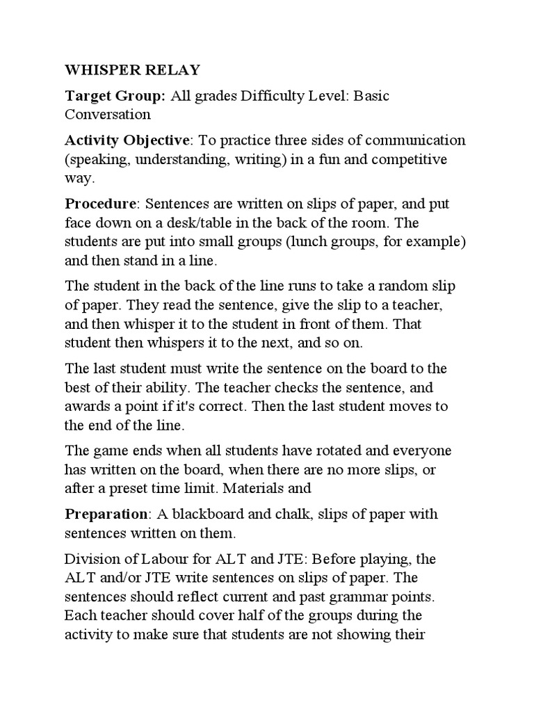 Whisper Relay | PDF | Language Arts & Discipline