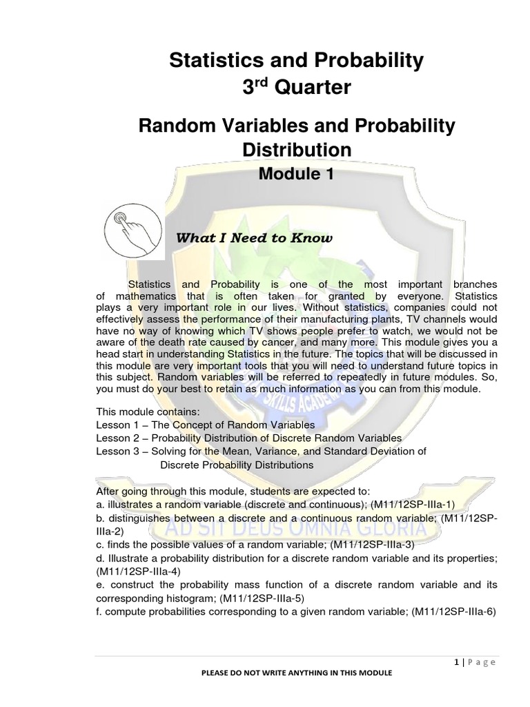 3rd Quarter Statistics and Probability Quarter 1 | Download Free PDF | Probability Distribution ...