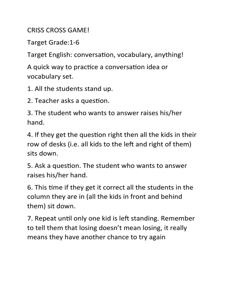 Criss Cross Game! | PDF