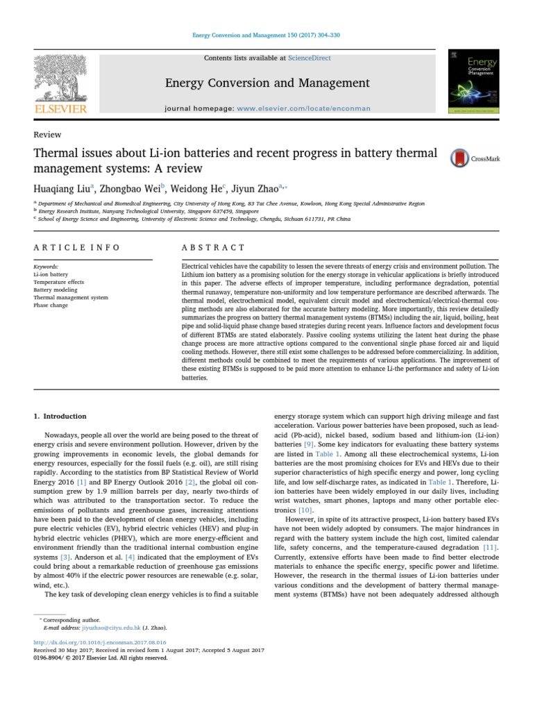 Thermal Issues About Li-Ion Batteries and Recent Progress in Battery ...