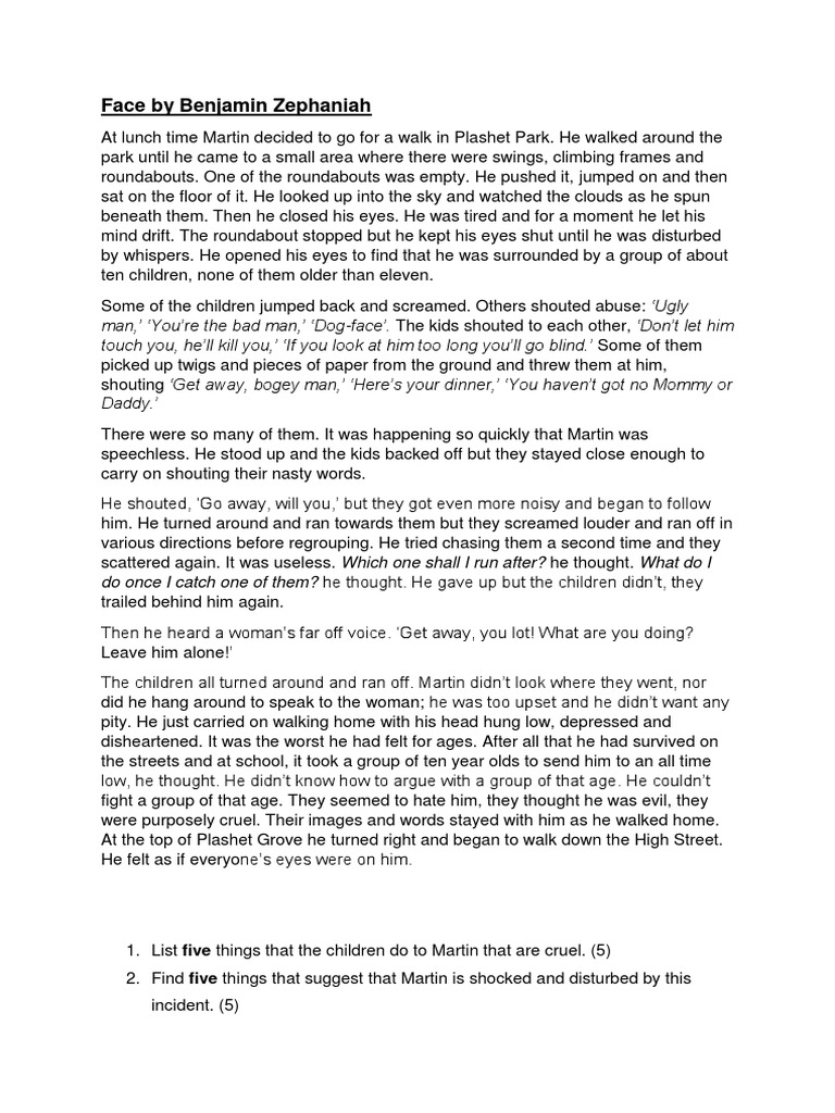 Face by Benjamin Zephaniah Copy This | PDF