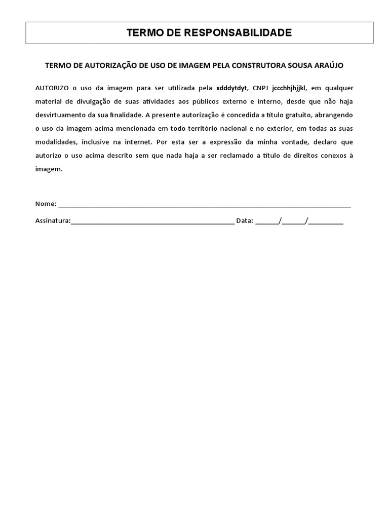 Modelo Termo Uso de Imagem | PDF