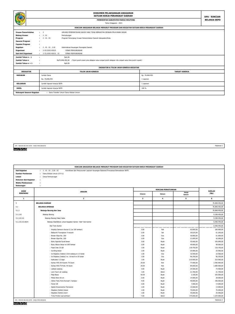 7 Dpa - SKPD - 21 Koordinasi Dan Penyusunan Laporan Keuangan Bulanan | PDF