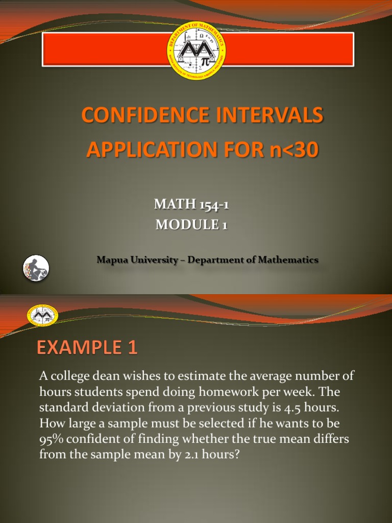 12 Math154-1 Module 1 Confidence Intervals Application, N Less Than 30 | PDF | Confidence ...