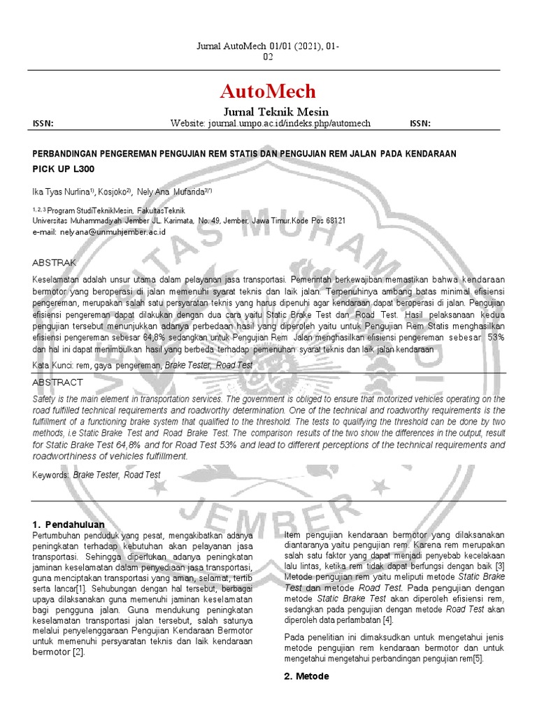 Efisiensi Rem Statis vs Jalan L300 | PDF