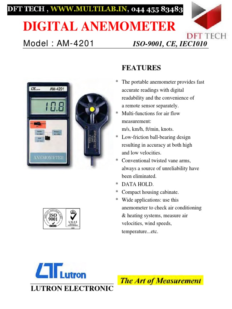 Lutron AM 4201 Anemometer Catalog | PDF | Manufactured Goods | Quantity