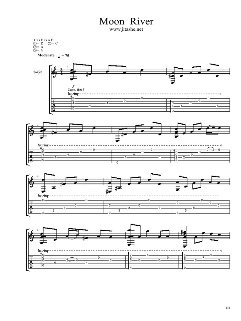 Moon River Chords and Capo Guide | PDF | Guitars | Irish Musical ...
