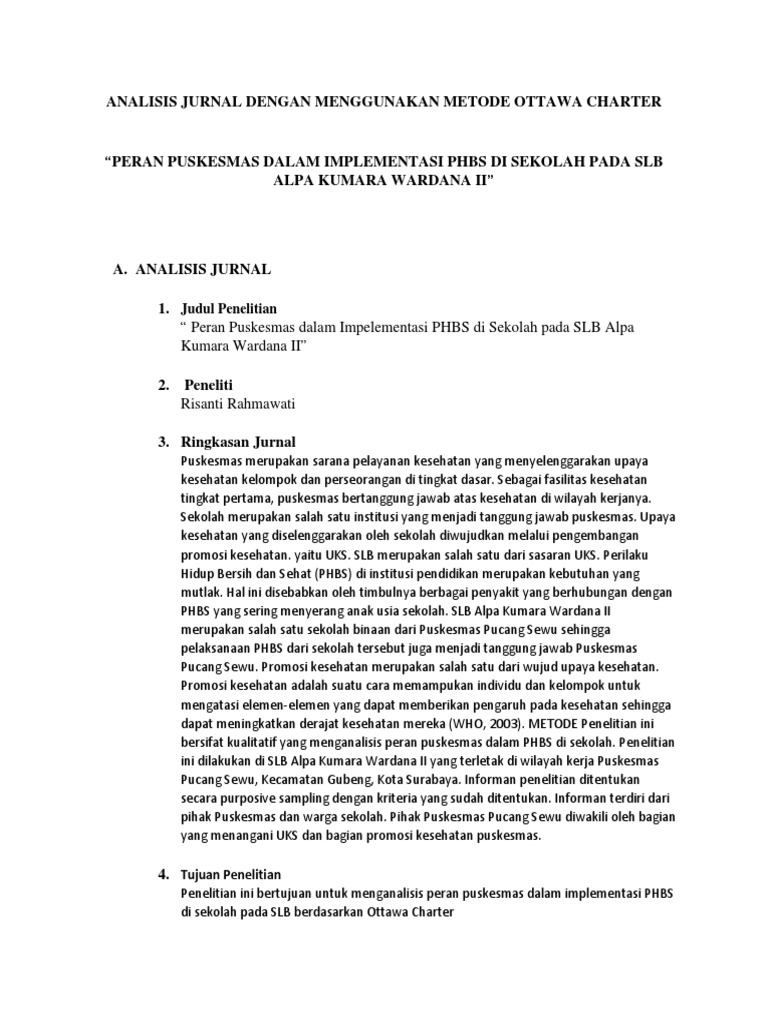 Analisis Jurnal Tentang Strategi Promkes Berdasarkan Ottawa Charter | PDF