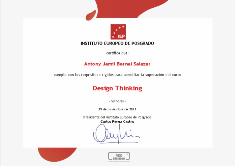 Certificado Design Thinking | PDF