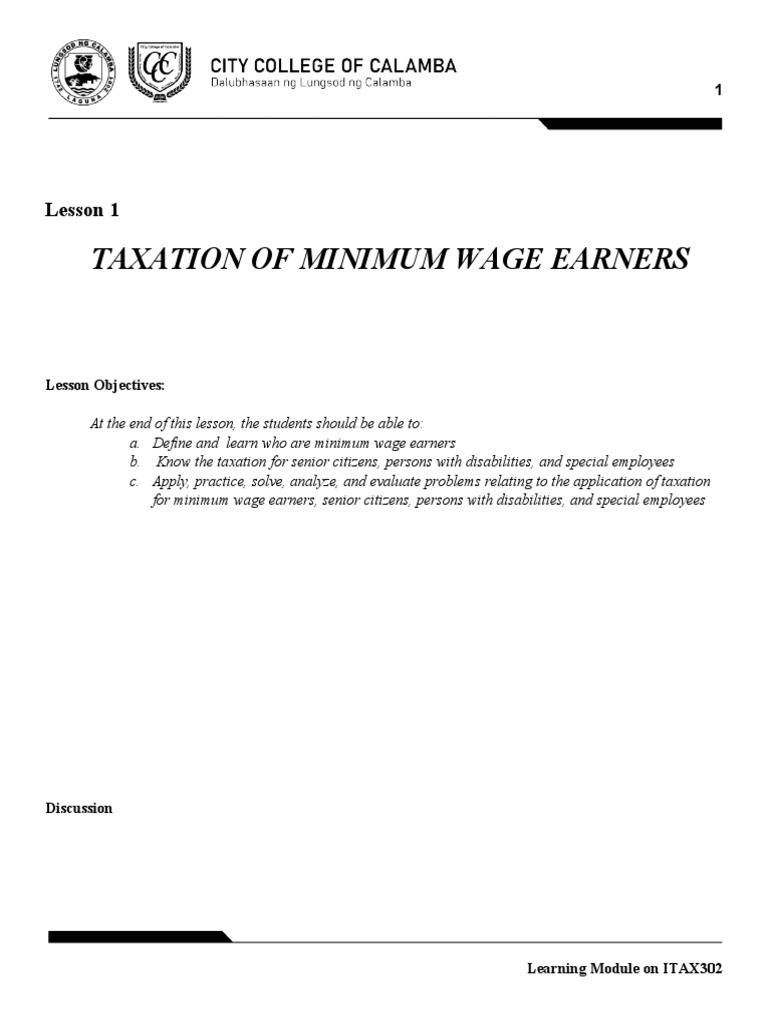 Module 2. Lesson 1. Taxation of Minimum Wage Earners | PDF | Taxes ...