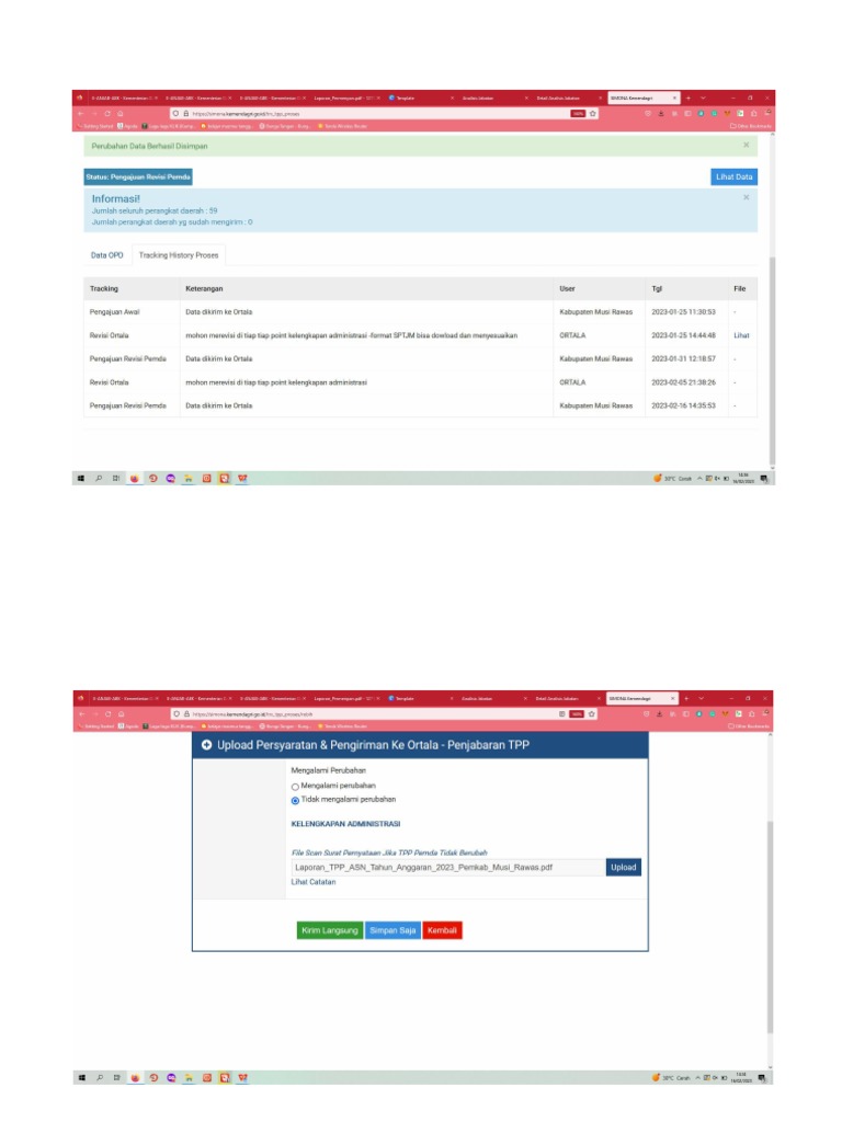 Bukti Pengiriman Laporan TPP 2023 Pemkab Musi Rawas | PDF
