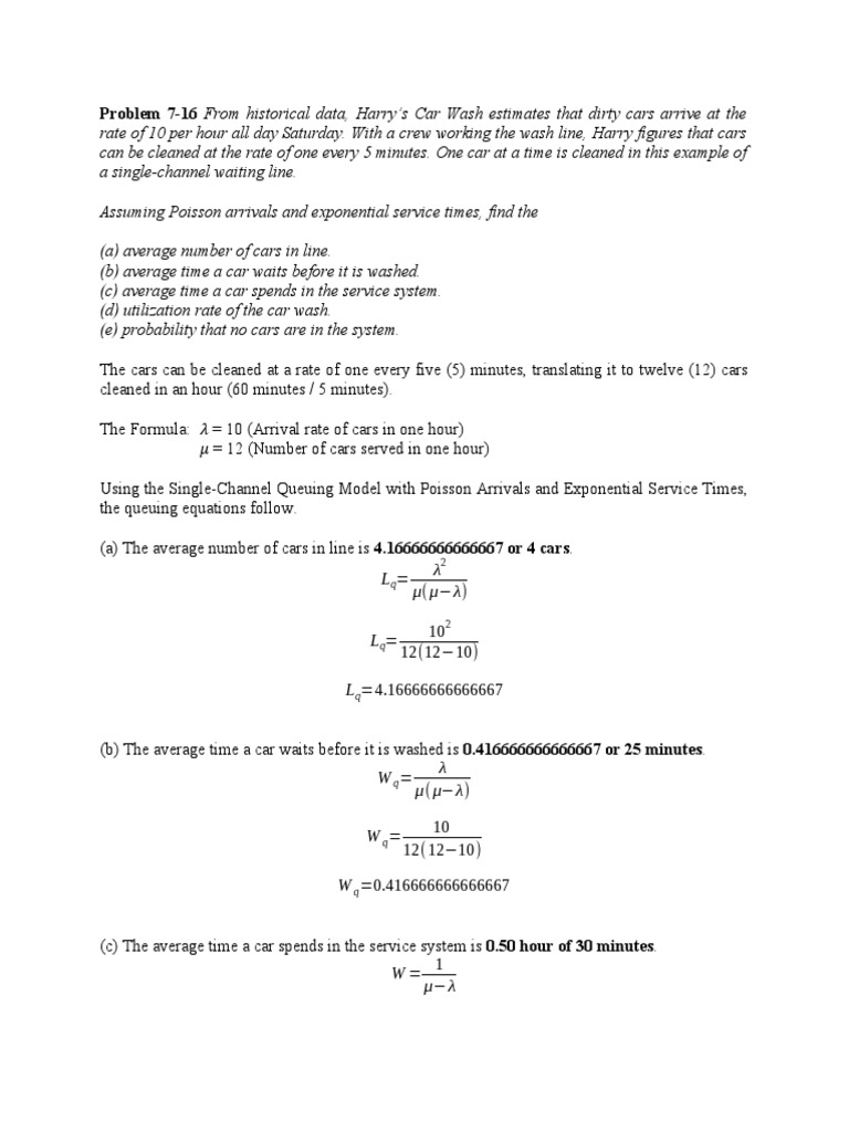 Harry's Car Wash - Queuing Theory | PDF | Statistical Theory | Applied ... Harry's Car Wash - Queuing Theory | PDF | Statistical Theory | Applied ...