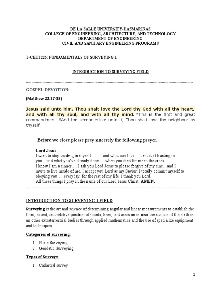 Introduction To Surveying 1 Field | PDF | Surveying | Metrology