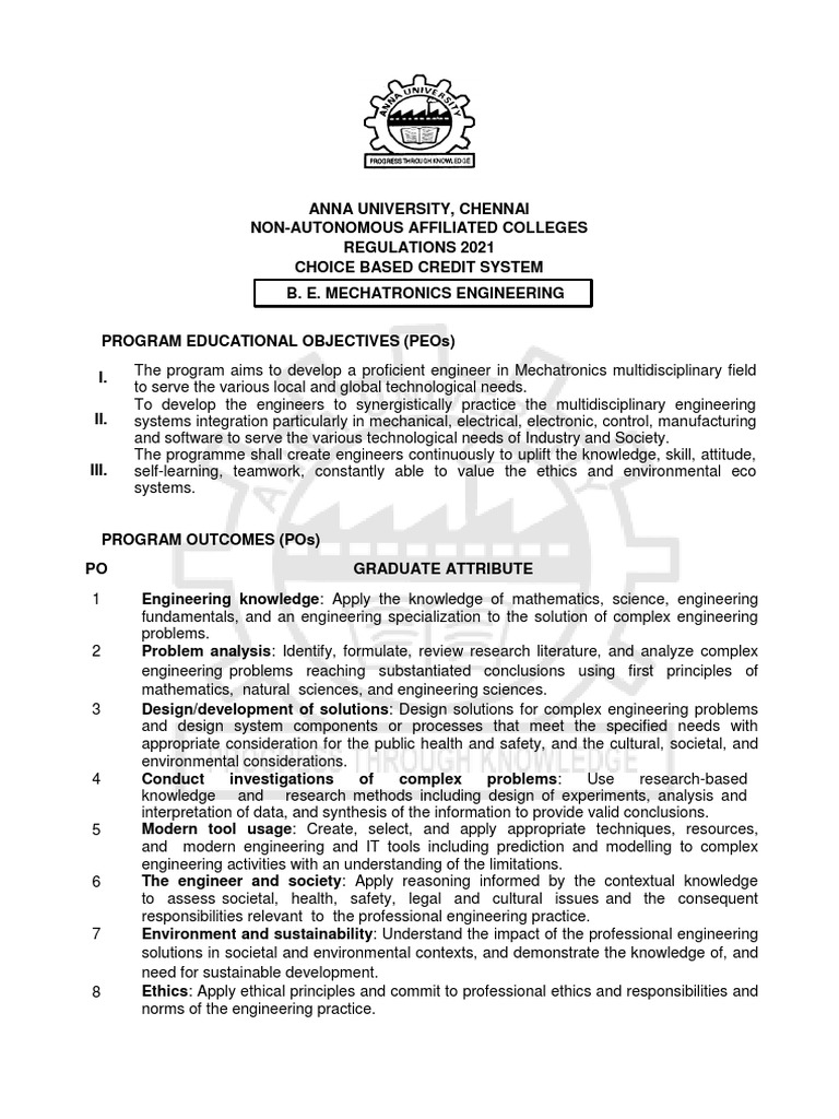 B E Mechatronics | PDF | Engineering | Physical Sciences