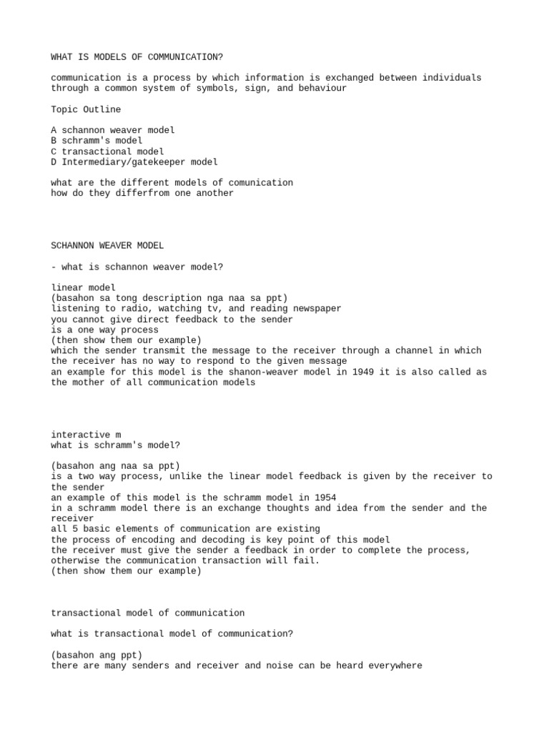 Oral Com Communication Model | PDF | Communication | Human Communication