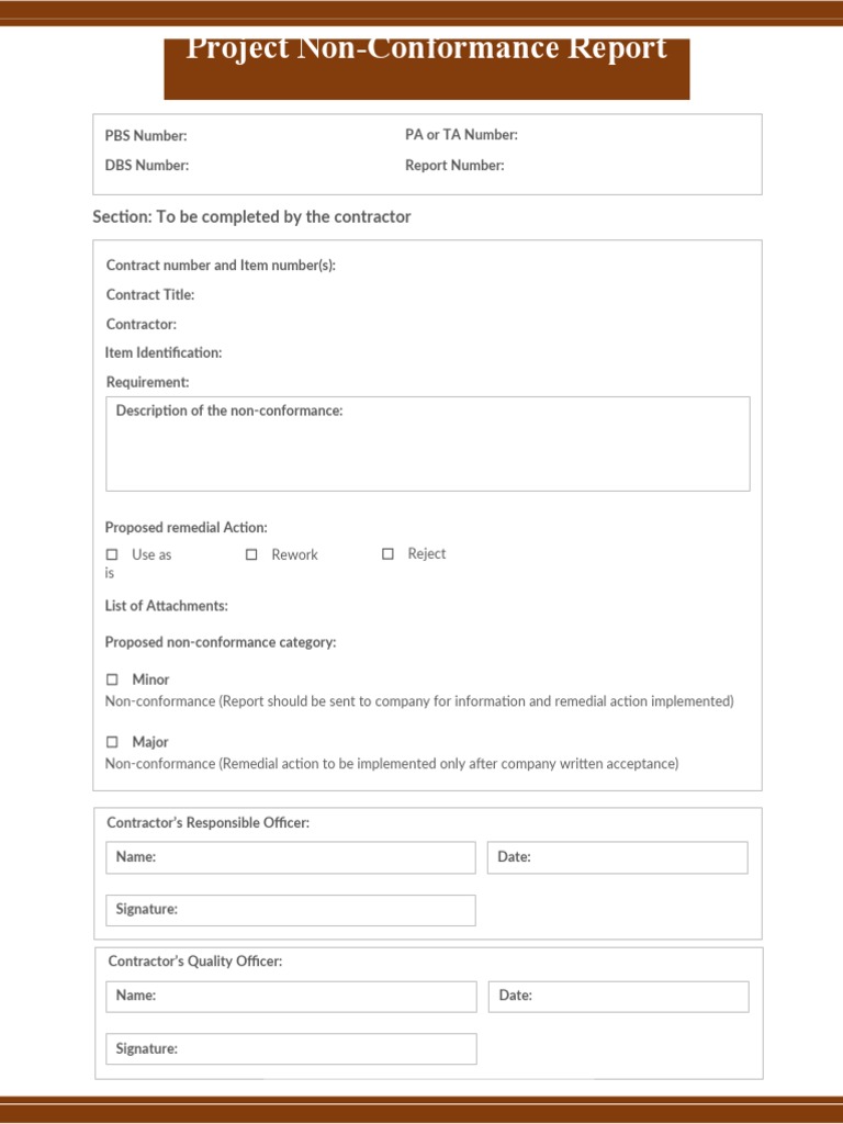 Project Non Conformance Report Template | PDF