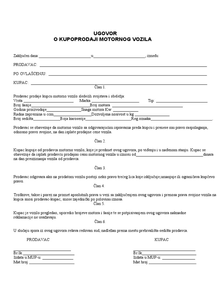 Kupoprodajni Ugovor | PDF