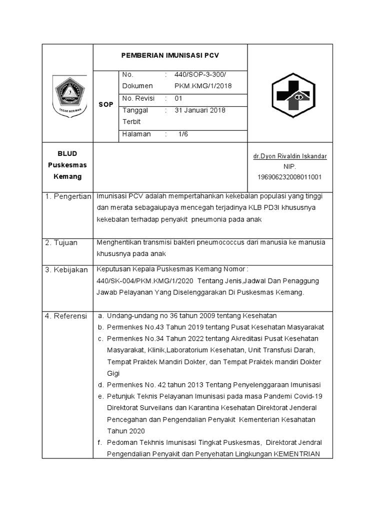 Sop Pemberian Imunisasi PCV | PDF