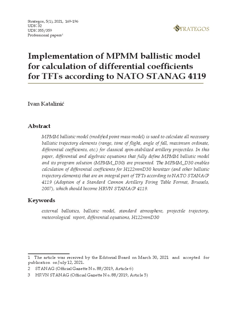 Implementation of MPMM Ballistic Model For Calculation of Differential ...