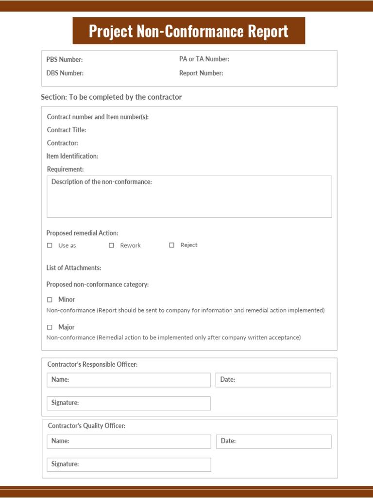 Project Non Conformance Report Template | PDF