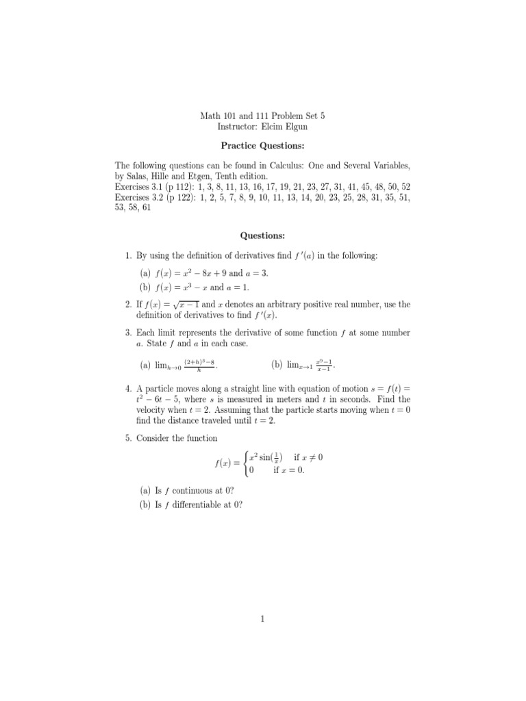 Problem Set 5 | PDF | Derivative | Mathematical Physics