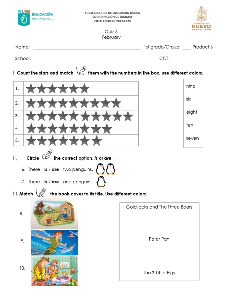 1st Grade Quiz Product 6 February | PDF