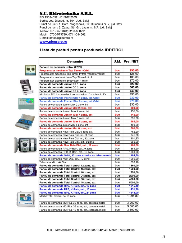 Lista de Preturi IRRITROL | PDF