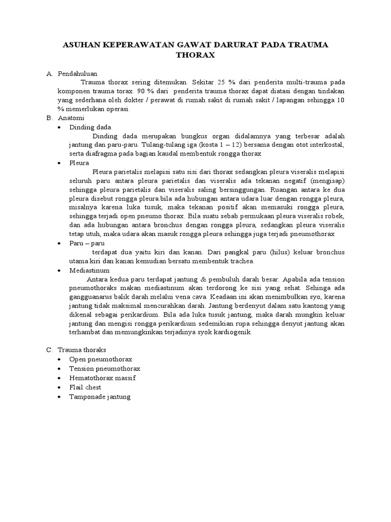 Asuhan Keperawatan Gawat Darurat Pada Trauma Thorax | PDF