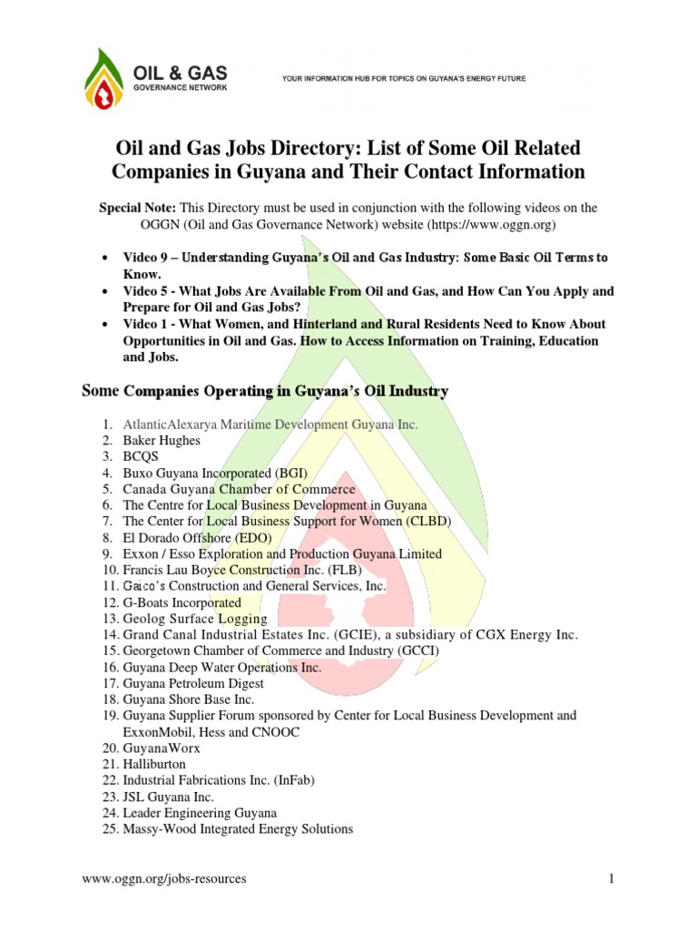 Oggn Guyana Oil Jobs Directory | PDF | Guyana | Exxon Mobil