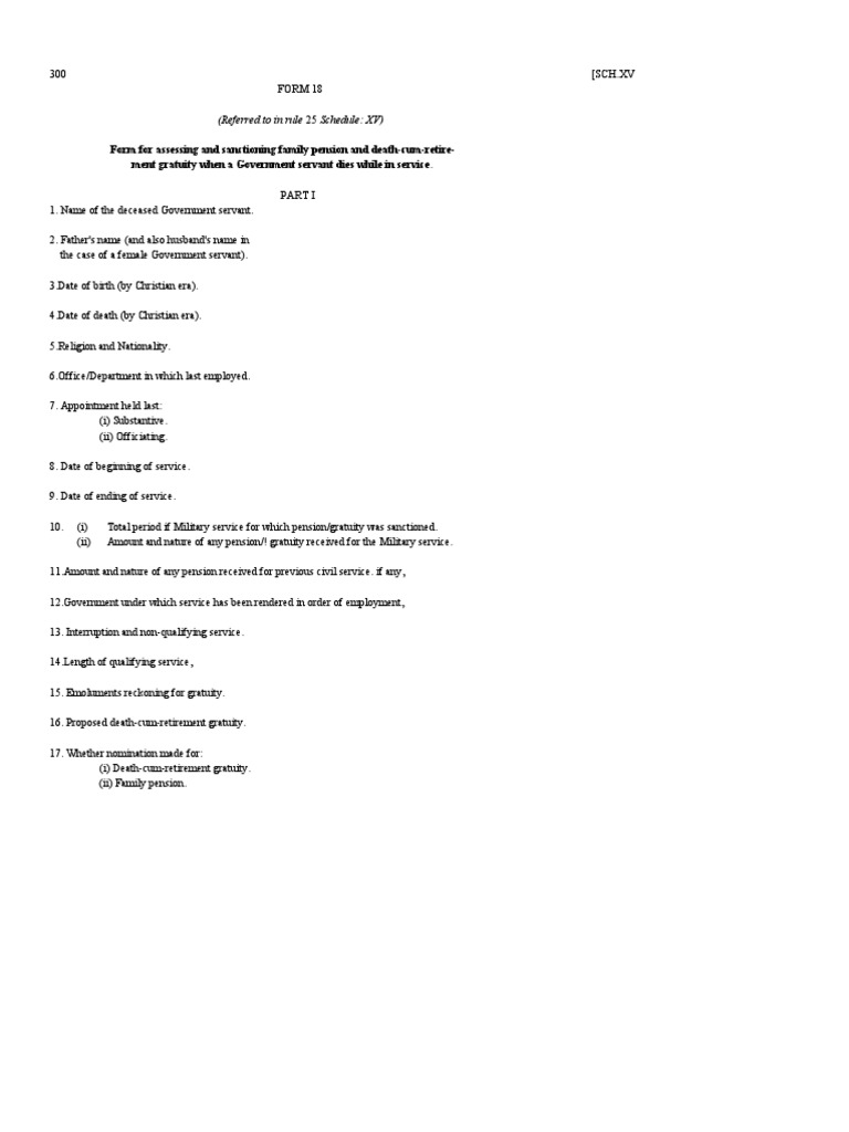 Family Pension and Gratuity Form 18 | PDF | Pension | Private Law