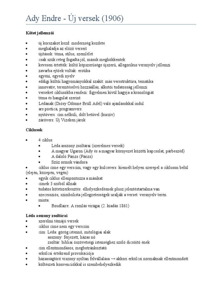 3. Ady Endre Új versek című kötetének bemutatása O | PDF
