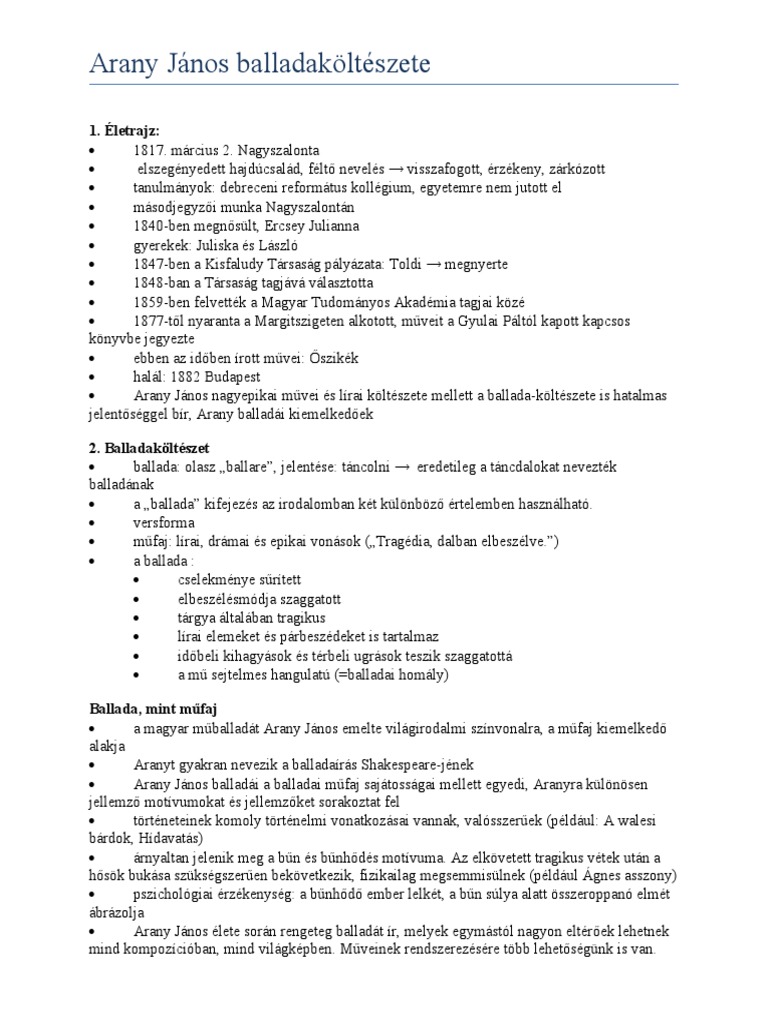 Arany János Balladaköltészete O | PDF