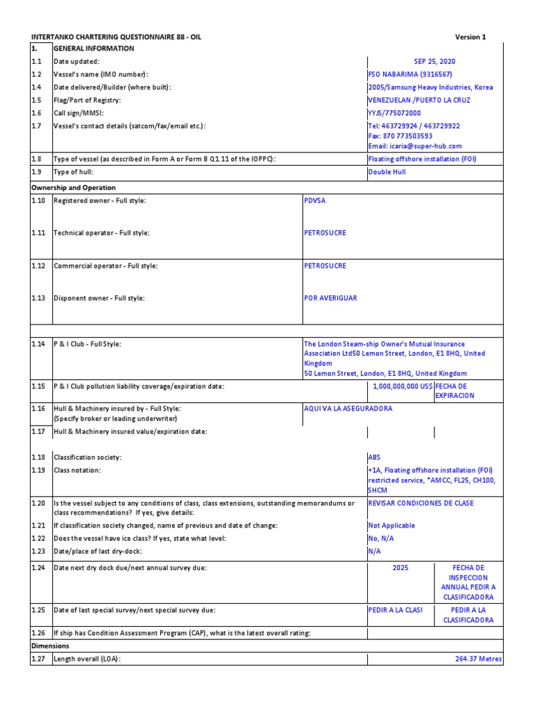 Fso Nabarima Q88 | Download Free PDF | Tonnage | Fuel Oil