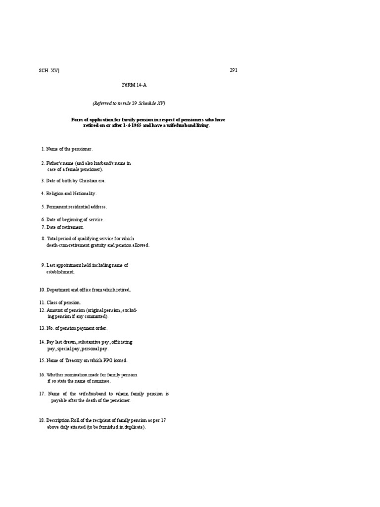 Family Pension Application Form 14 | PDF