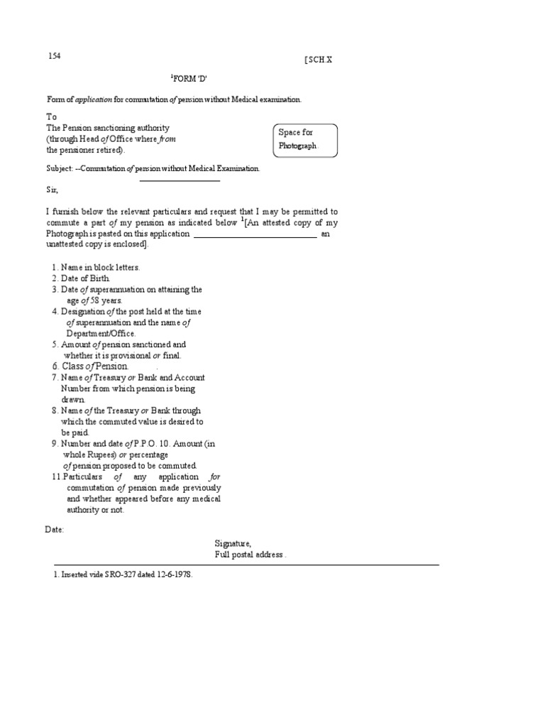 Form D Form of Application For Commutation On Pension Without Medical ...