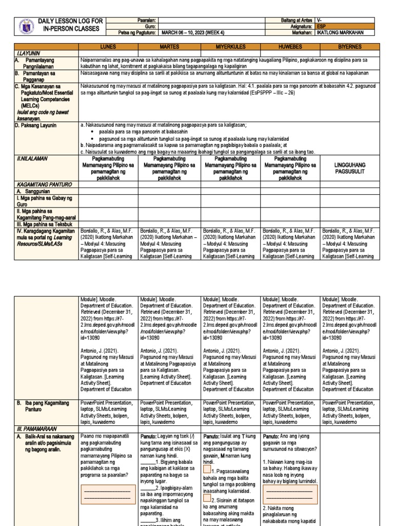G5 Q3W4 DLL ESP (MELCs) | PDF