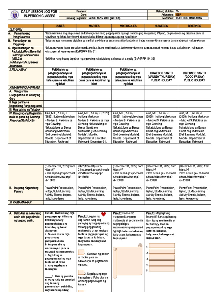 G5 Q3W9 DLL ESP (MELCs) | PDF