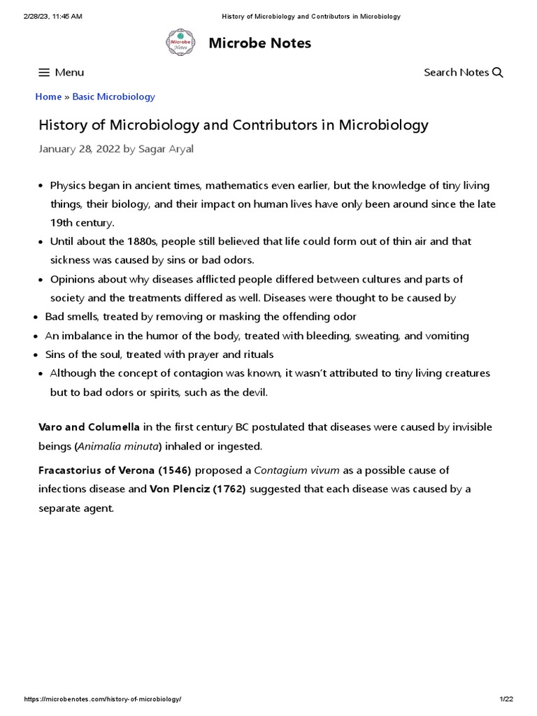 History of Microbiology and Contributors in Microbiology | PDF ...