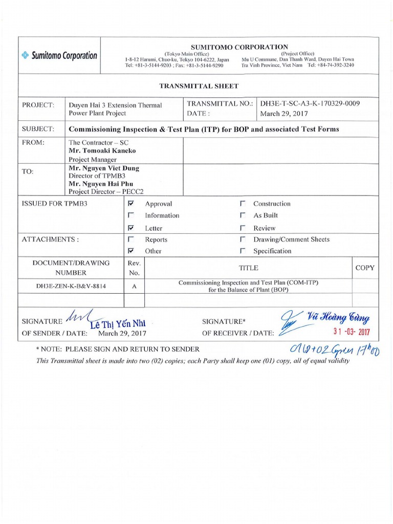 DH3E-L-SC-A3-K-170329-0009 Commissioning Inspection & Test Plan (ITP ...
