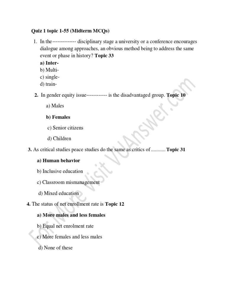 Edu401 Mid and Final MCQs | PDF | Teachers | Poverty