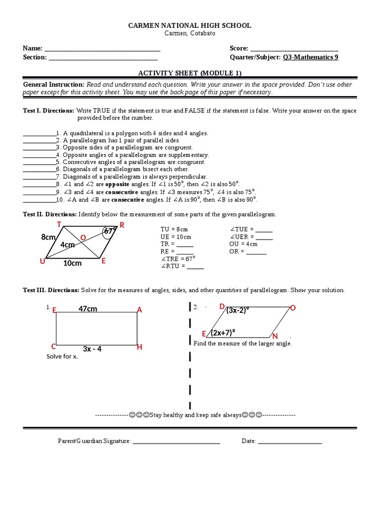 Math9 Q3 ActivitySheet Mod1 | PDF | Geometric Shapes | Elementary ...