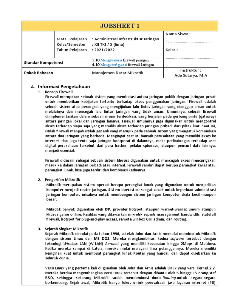 Jobsheet - 1 Manajemen Dasar Mikrotik | PDF