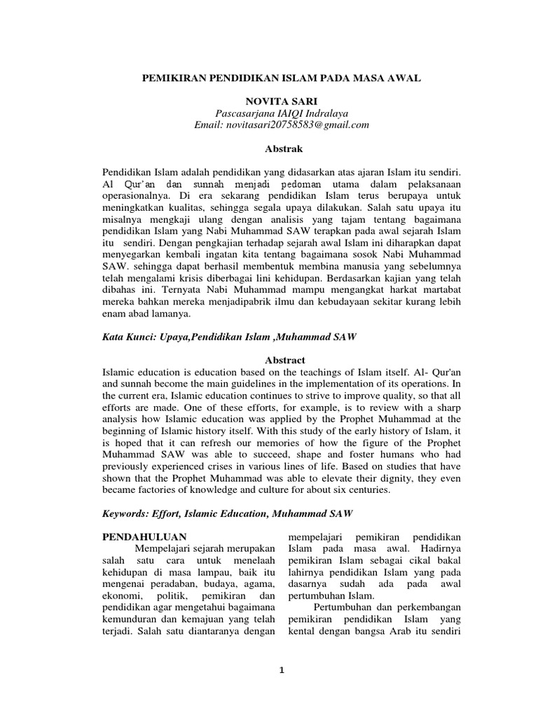 Pemikiran Pendidikan Islam Pada Masa Awal | PDF
